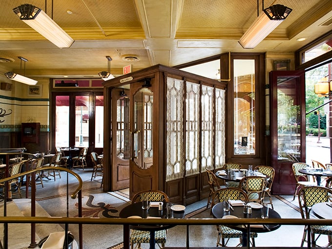 Step inside and time travel to a classic French brasserie. The wooden dividers and woven chairs aren't just furniture—they're storytellers of leisurely meals to come.