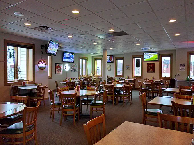 Classic wooden chairs, multiple TVs, and that unmistakable sports bar energy—this is where Friday nights in Sussex become memorable.