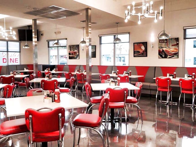 Classic red vinyl chairs and chrome accents aren't retro by design—they're authentic relics from a time when diners were America's living rooms away from home.
