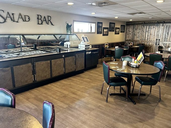 The salad bar—an endangered species in modern dining—offers a throwback to when "all-you-can-eat" meant quality, not just quantity.