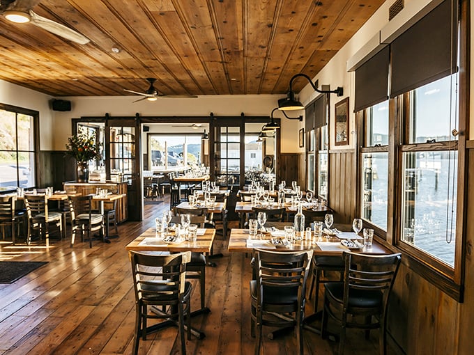 Warm wooden beams and bay views create the perfect backdrop for seafood feasting. It's like dining in a stylish fisherman's cabin. 