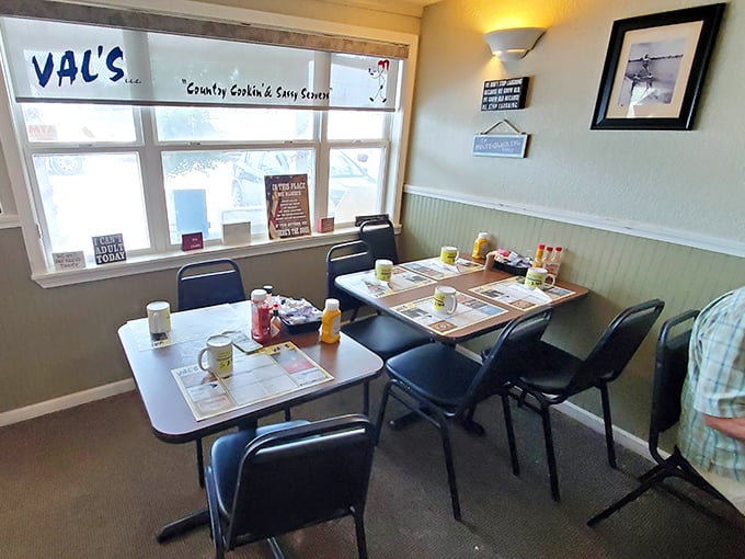 Simple tables, comfortable chairs, and a view that reminds you you're dining somewhere real, not some chain restaurant fantasy.