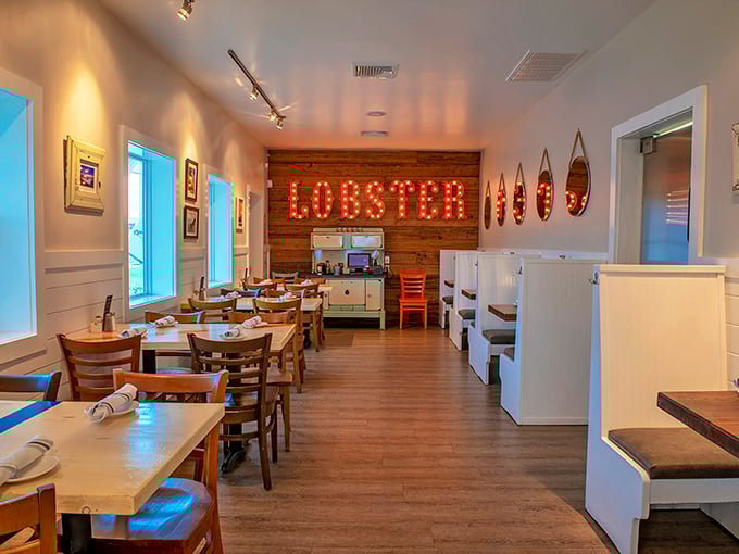 That illuminated LOBSTER sign isn't just decor—it's a beacon of hope for seafood lovers seeking refuge from ordinary dining experiences.