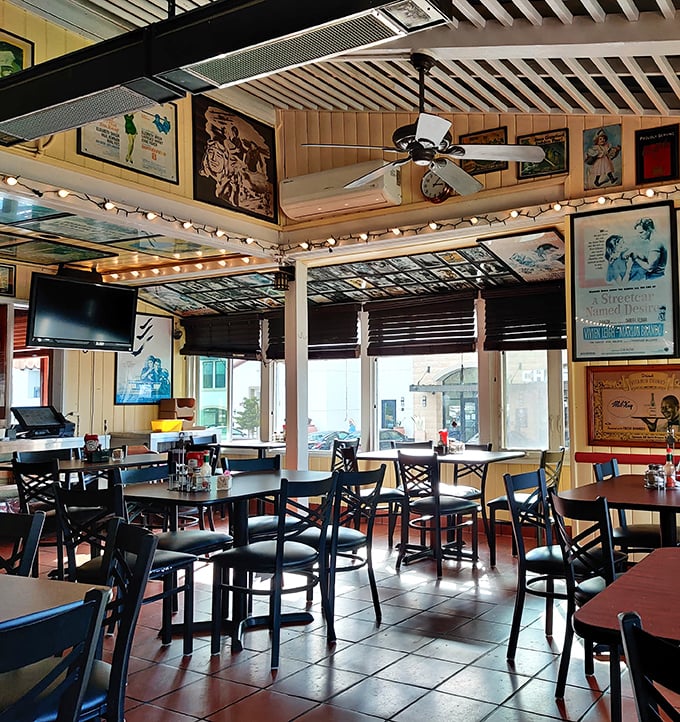 Movie posters and memorabilia line the walls, giving you something to read between bites besides the "I can't believe I ate the whole thing" look on your face.