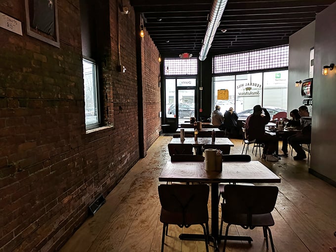 Exposed brick walls and simple wooden tables let you know immediately – this place puts substance over style, focusing all attention where it belongs: on the food.