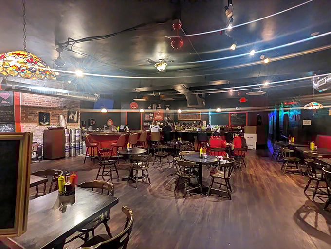 Inside, the warm glow of stained glass lights transforms this dive bar into an Eastern European comfort food sanctuary.
