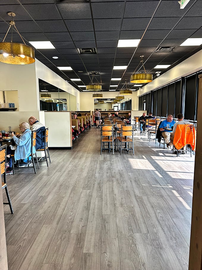 The modern interior balances casual comfort with efficiency—exactly what you want in a place where the food, not the decor, is the star.