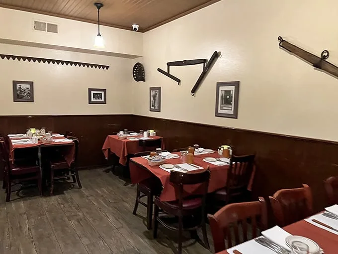 Simple wooden tables, Western memorabilia, and the promise of carnivorous delight. This dining room doesn't need Instagram filters—it's got character that can't be faked.