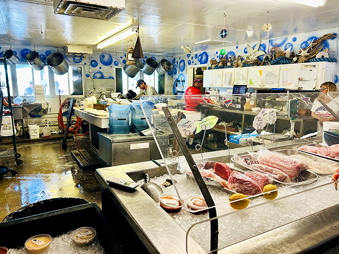 The seafood counter displays today's catch like a jewelry store showcases diamonds, only tastier.
