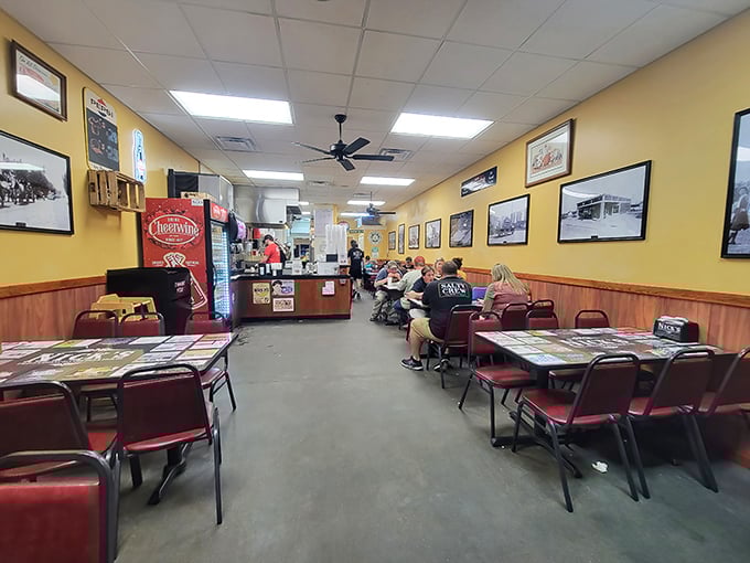 Yellow walls adorned with local history, burgundy chairs that have supported generations of hungry patrons—Nick's interior feels like a warm hug from your favorite aunt.