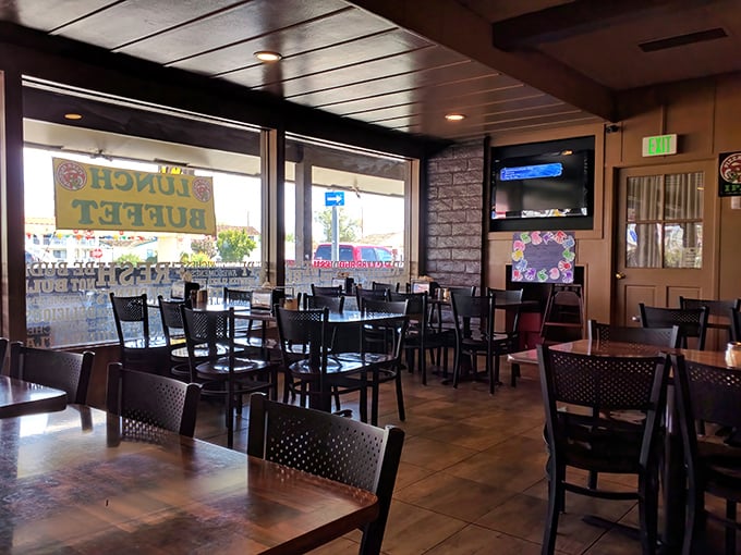 Inside, the no-frills dining room promises one thing: your focus will be entirely on the food, not designer furniture or trendy lighting fixtures.