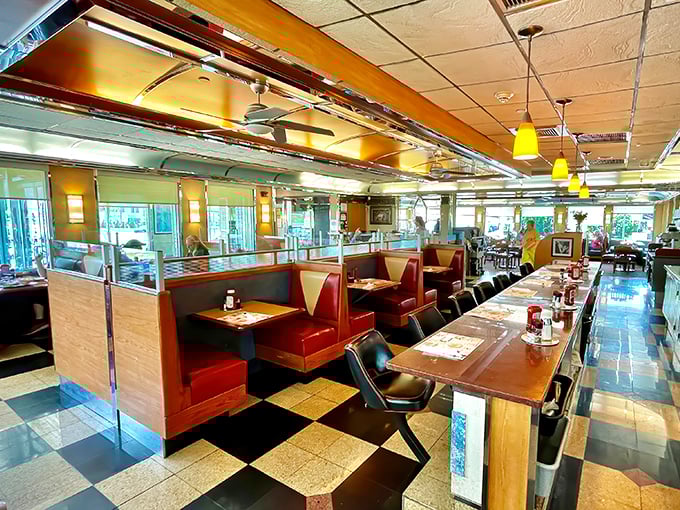 Classic red vinyl booths and checkerboard floors – not because they couldn't afford an interior designer, but because some things are perfect exactly as they are.