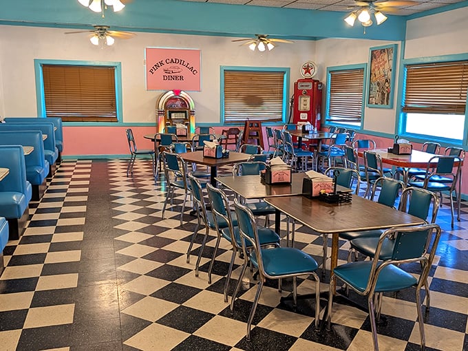 Step into a time machine where Elvis might still be on the jukebox. The classic checkerboard floor and turquoise booths aren't retro—they're authentically preserved Americana. 