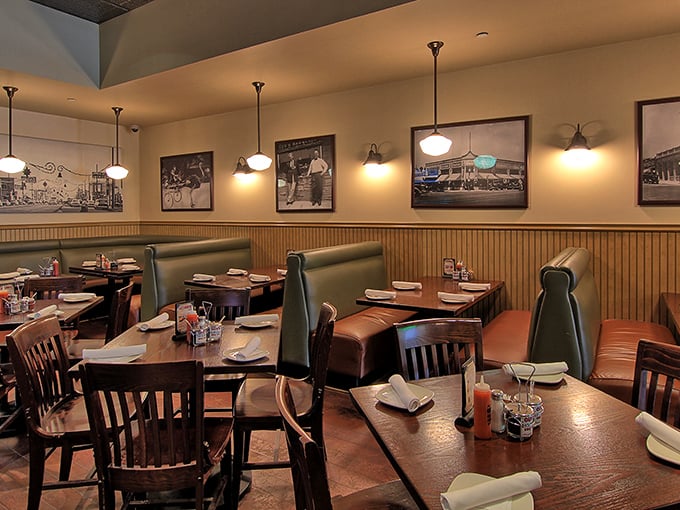 Cozy booths, warm wood paneling, and vintage photographs – stepping inside feels like being transported to a Southern dining room where calories don't count.