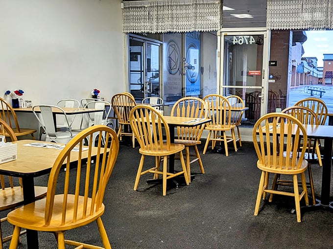 Step inside and you're greeted by no-nonsense wooden chairs and simple tables – this place puts its energy into the food, not fancy furniture.