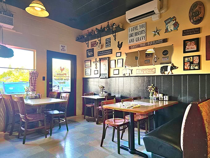 Inside, the walls speak a universal truth: "I LOVE YOU LIKE BISCUITS AND GRAVY." Never has a cafe's decor been so philosophically sound.