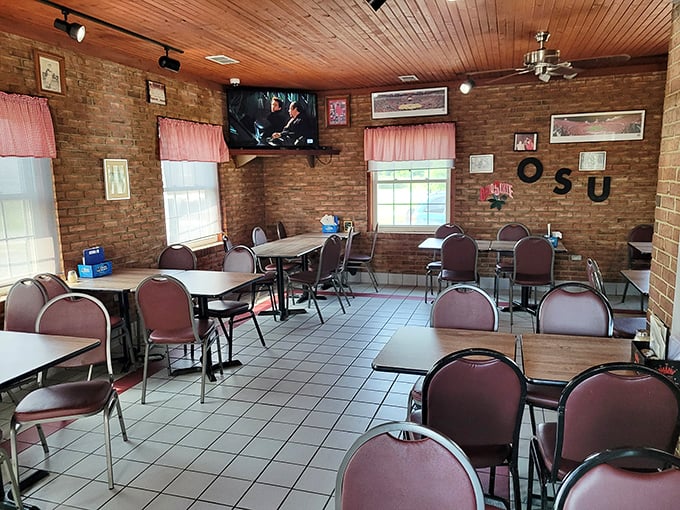 Inside, exposed brick walls and wooden ceiling panels create that perfect "neighborhood joint" vibe where memories are made one slice at a time.