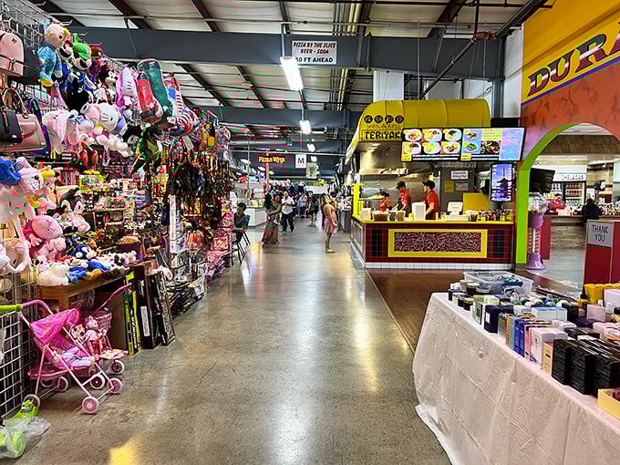 Sensory overload in the best possible way—colorful toys, tempting food stalls, and endless aisles of possibility stretch as far as the eye can see.