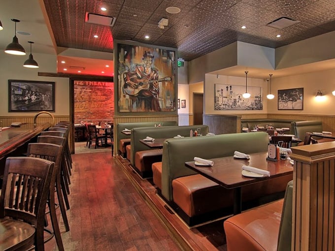 Inside, the pressed tin ceiling and warm wood tones create that perfect "where everybody knows your name" vibe, minus Norm but with much better food.