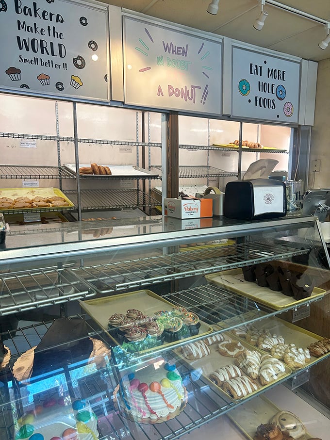 When shelves look this empty, you know you're late to the party. Early birds don't just get worms here—they get the last maple cream stick.