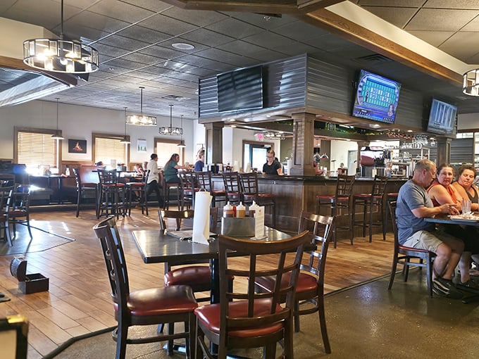 Where comfort meets craft: Hop Hog's interior blends rustic charm with modern brewpub energy, creating the perfect backdrop for serious eating and casual conversation.