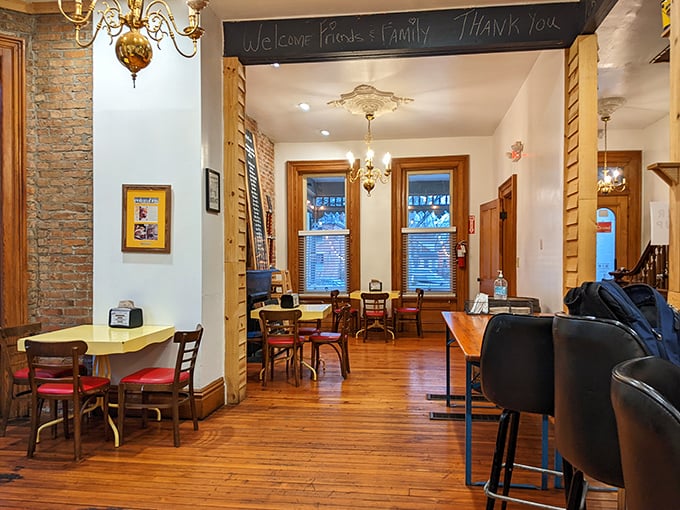 Warm wooden floors, exposed brick, and vintage chandeliers create the perfect backdrop for the meat-centric magic about to unfold on your plate.
