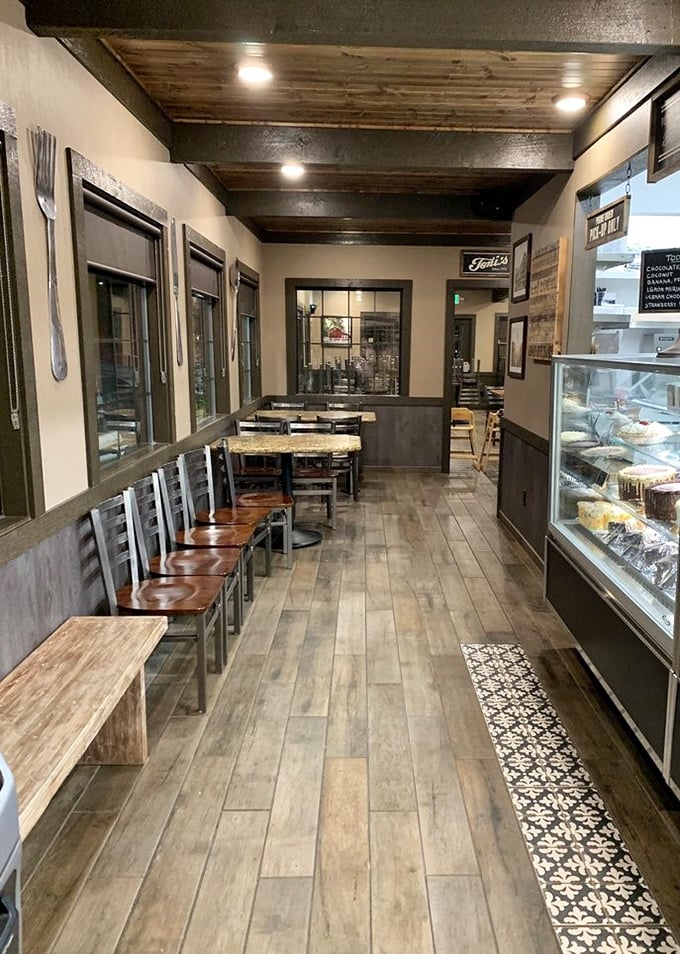 Step inside and feel the decades of stories these walls could tell. Toni's modern-rustic interior balances nostalgia with comfort—the perfect backdrop for pie-based epiphanies.