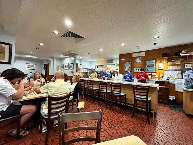 Where wood paneling meets seafood perfection. This no-nonsense interior says, "We're here for the food, not the Instagram backdrop."