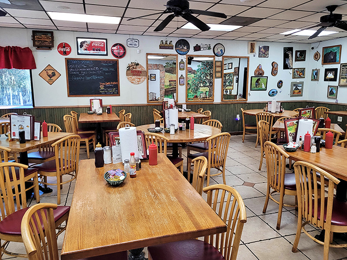 Inside, wooden tables and walls adorned with local art create that perfect "I've discovered something authentic" feeling that makes a meal memorable.
