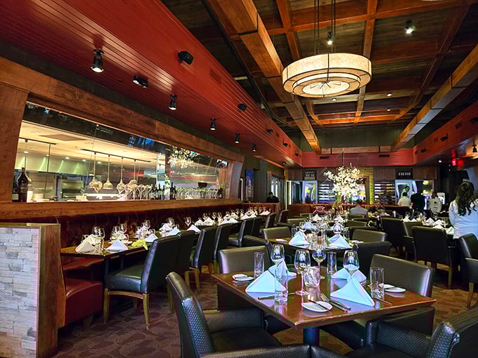 Warm wood tones, elegant lighting, and leather seating create the perfect backdrop for life's celebrations—or Tuesday's "I deserve this" splurge.