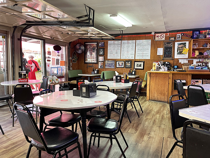 Step inside, and it feels like Cheers with a Southern twang—tables waiting for stories, laughter, and maybe a burger or two.