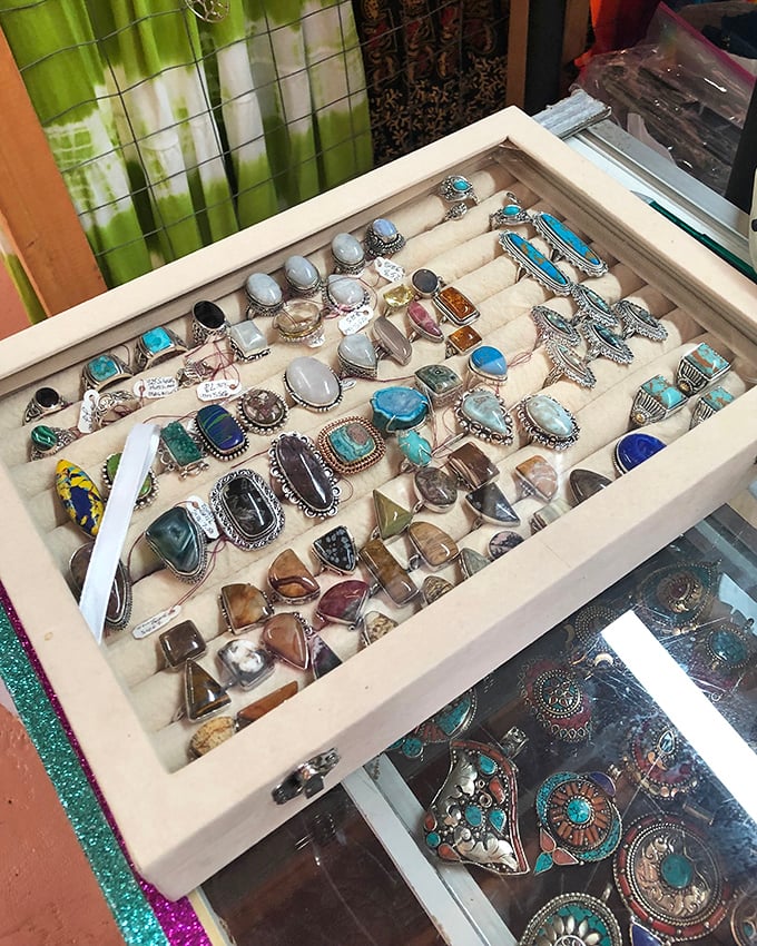 A kaleidoscope of gemstones and silver settings awaits the jewelry enthusiast. One person's forgotten heirloom becomes another's statement piece at prices that won't require a second mortgage.