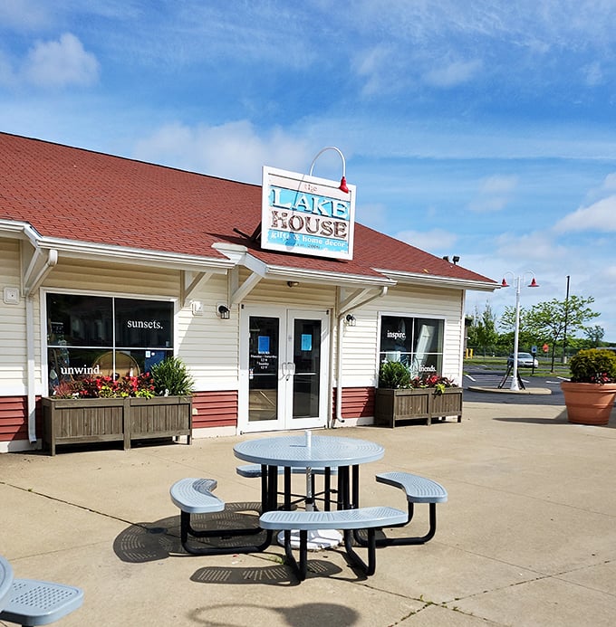 The Lake House Boutique invites shoppers with promises of "sunsets" and "unwind" – two words that perfectly capture the Port Clinton experience.