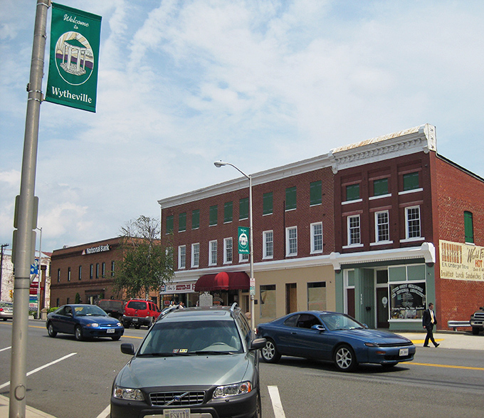 Downtown Wytheville welcomes visitors with classic brick buildings and ample parking—a Main Street that Norman Rockwell would have loved to paint.