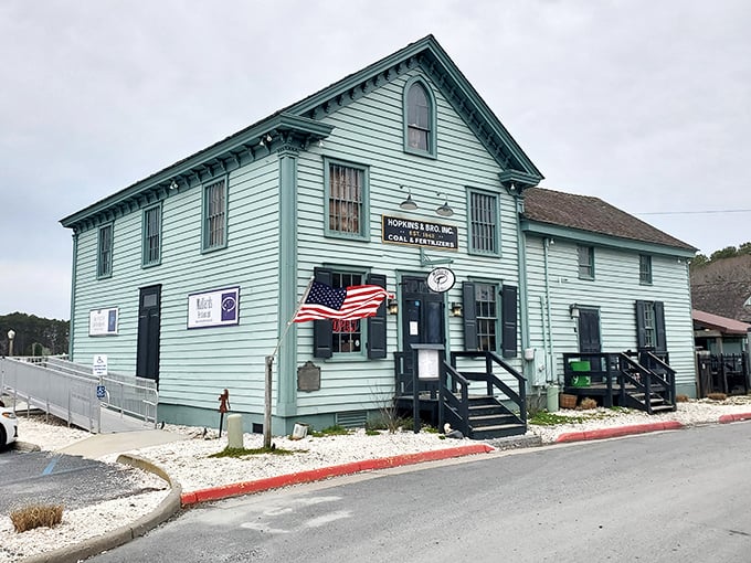 Hopkins & Bros. Store stands proudly in mint-green splendor, a historical landmark that's seen more Eastern Shore stories than a lifetime of front porch conversations.