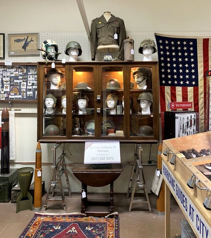 Military history buffs will salute this meticulously curated collection of helmets and memorabilia—each piece silently telling stories of courage from decades past.