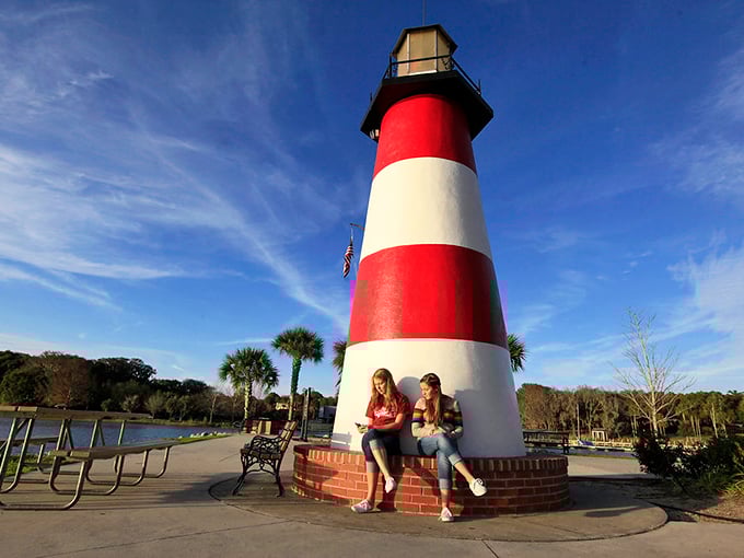 Mount Dora's lighthouse stands as a cheerful maritime beacon—despite being hours from the ocean. Florida's quirkiest landmark might just be its most photogenic.