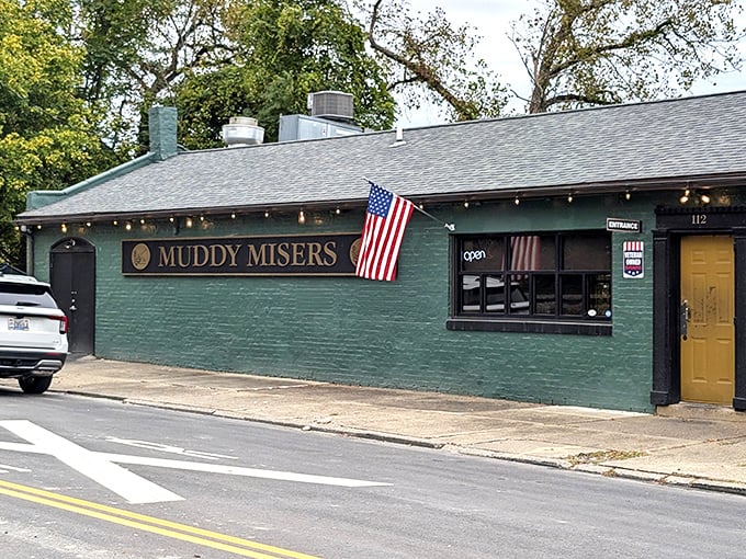 Muddy Misers' inviting green exterior promises comfort food and local character—the kind of place where everybody might not know your name yet, but they'll remember it by dessert.