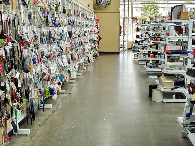 Organized chaos at its finest—rows of packaged gadgets and gizmos await their second chance at usefulness.