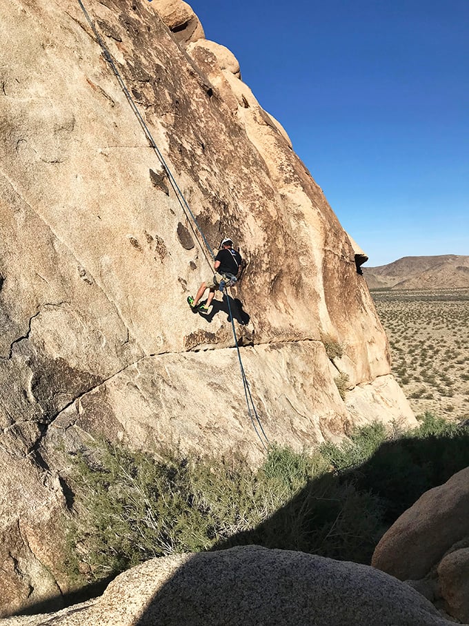 Gravity is merely a suggestion at Joshua Tree, where climbers scale massive monzogranite formations that have stood for millions of years.