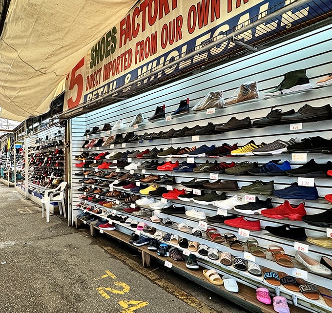 Sneakerheads, rejoice! This footwear paradise offers more color options than a Florida sunset, all arranged in hypnotic rows of possibility.