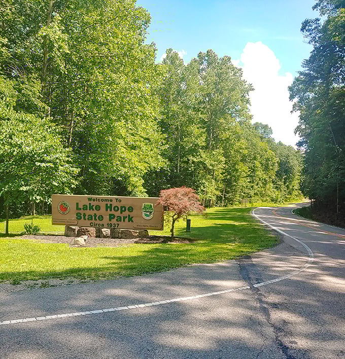 Welcome to Lake Hope State Park, established 1937 – where the road less traveled leads to memories more treasured.