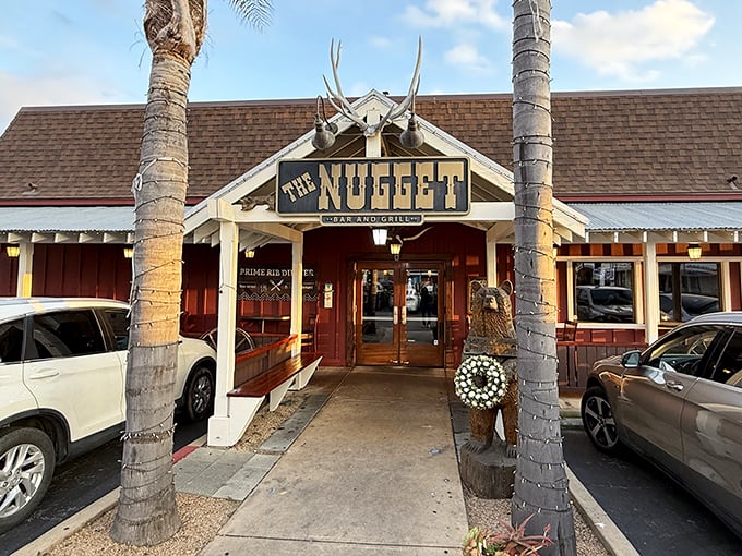 The Nugget's rustic entrance promises comfort food that doesn't just fill your stomach—it soothes your soul. Those antlers aren't just decoration; they're a promise of hearty portions.