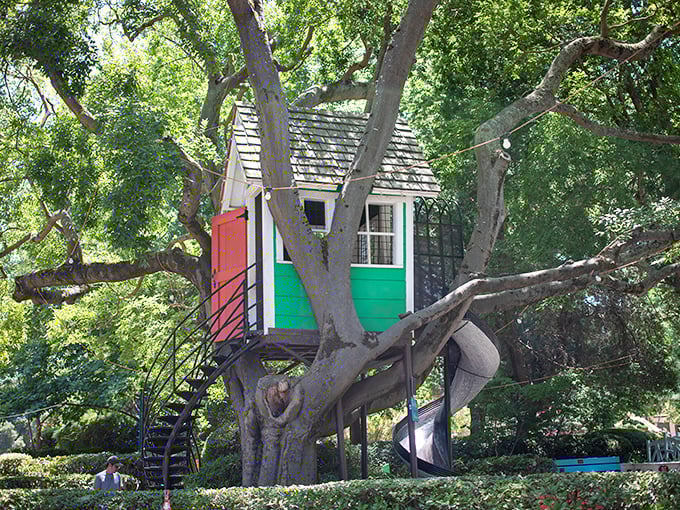 This treehouse would make Swiss Family Robinson jealous. Complete with spiral staircase and slide, it's childhood dreams architecturally realized.