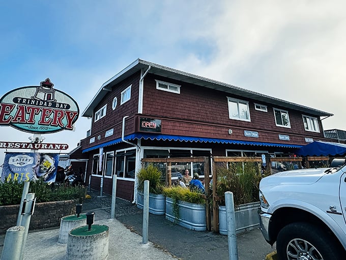The Trinidad Bay Eatery isn't just serving meals—it's offering front-row seats to the Pacific's greatest show, complete with rustic charm.