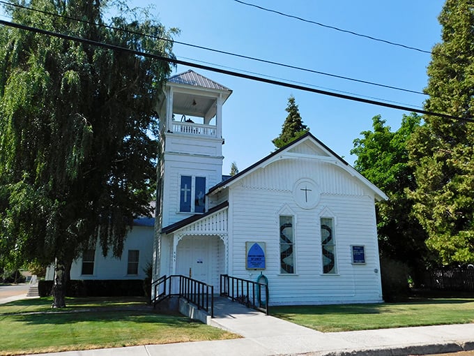 This pristine white church isn't just architectural eye candy—it's where community happens every Sunday, complete with potlucks that could rival any five-star brunch.