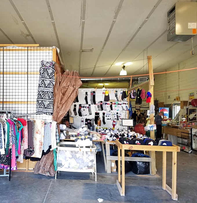 Racks of clothing await their second chance at fashion glory. One shopper's castoff becomes another's vintage find in this textile treasure trove.