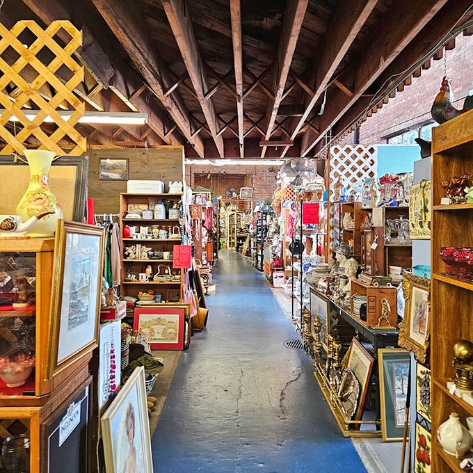 Endless aisles of possibility stretch before you under rustic wooden beams. This isn't shopping - it's time travel with price tags.