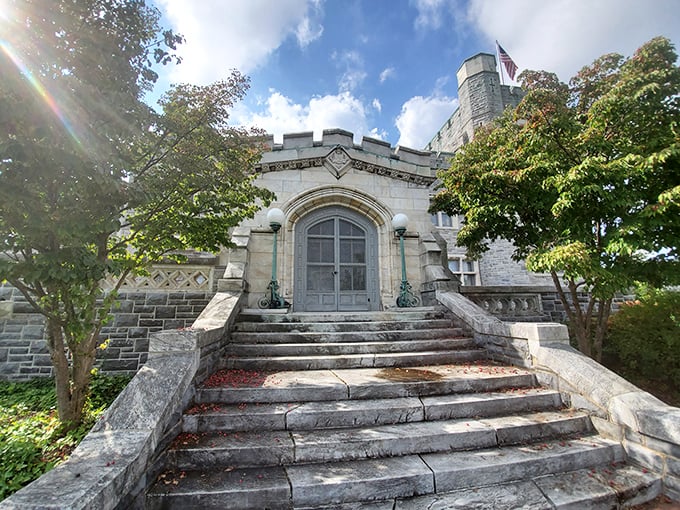 These grand entrance steps have welcomed visitors for generations, each worn stone telling tales of fancy footwear and important arrivals.