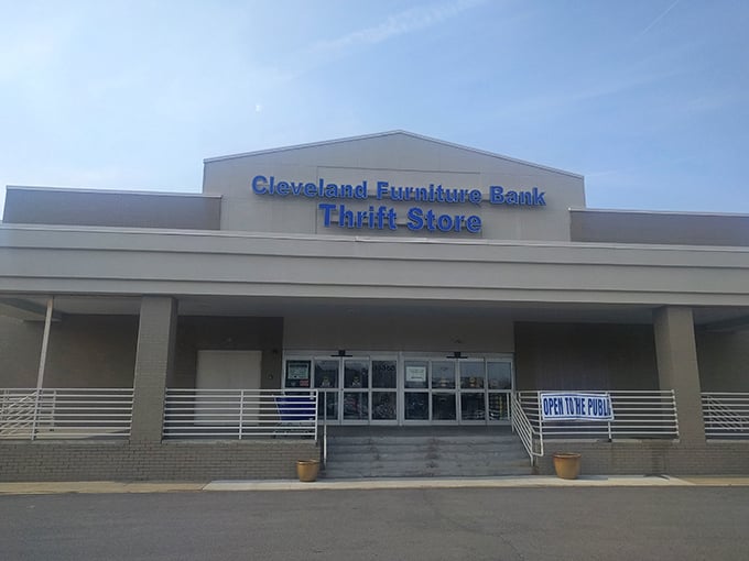 Step through these doors and enter a world where furniture gets its second act. The "Open to the Public" sign might as well read "Abandon all shopping lists, ye who enter here." 